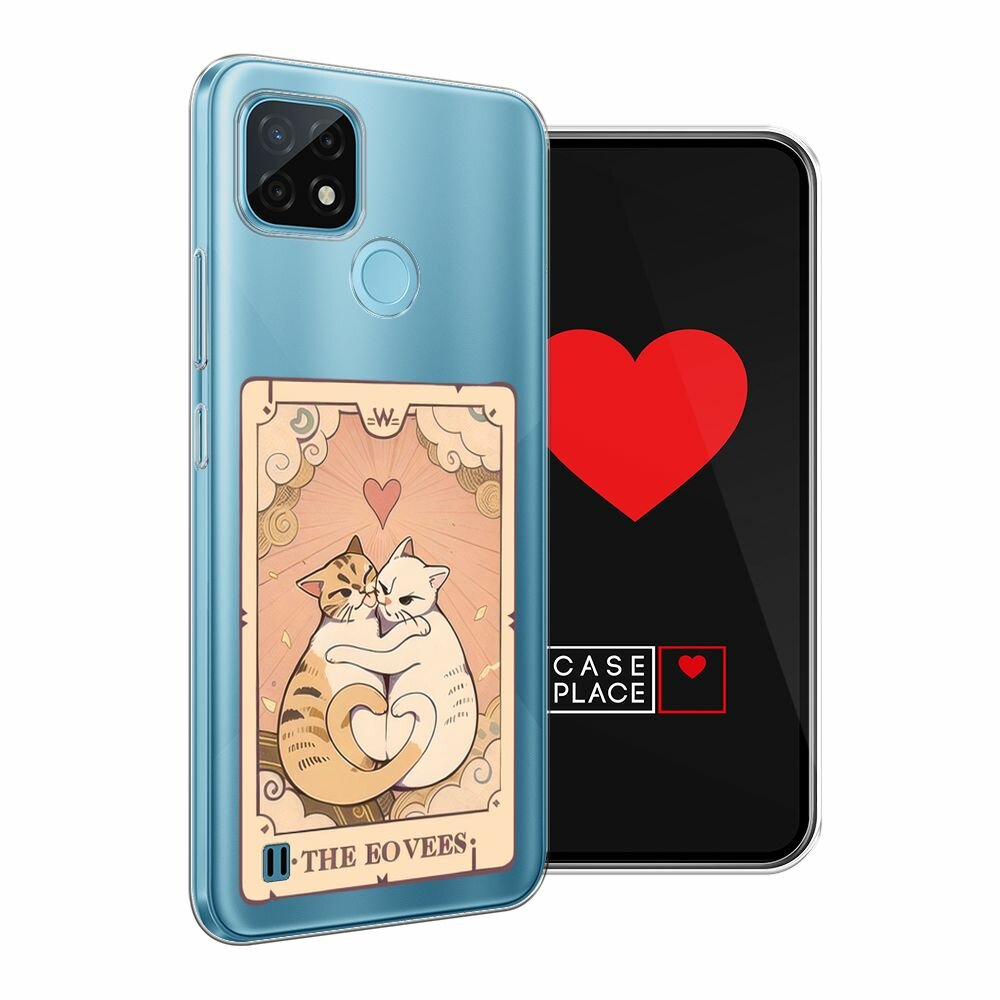 Чехол на Realme C21 / Реалми С21 с принтом "The lovers cats 2 - 14 февраля", прозрачный — фото 1