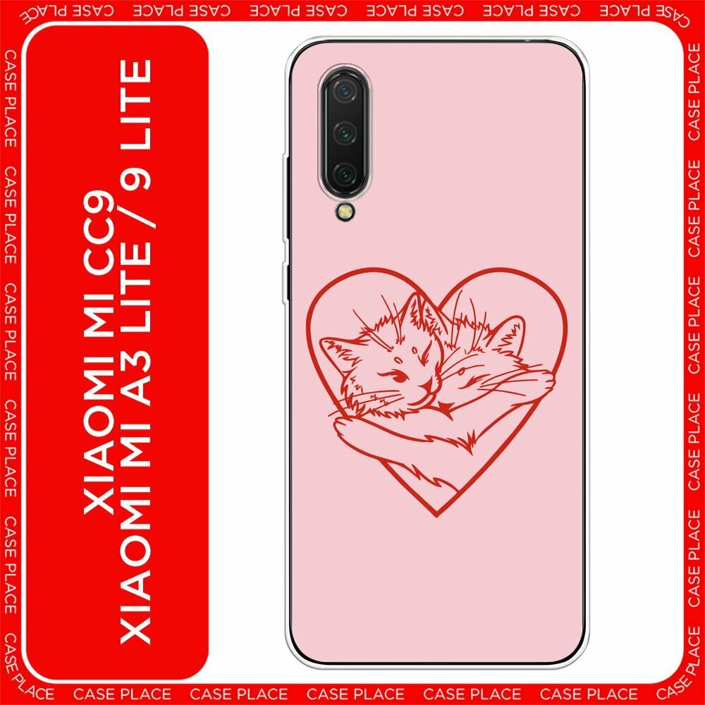 Чехол на Xiaomi Mi CC9/A3 Lite/9 Lite / Сяоми Mi CC9/A3 Lite/9 Lite с принтом "Влюблённые котики рисунок 1 - 14 февраля"