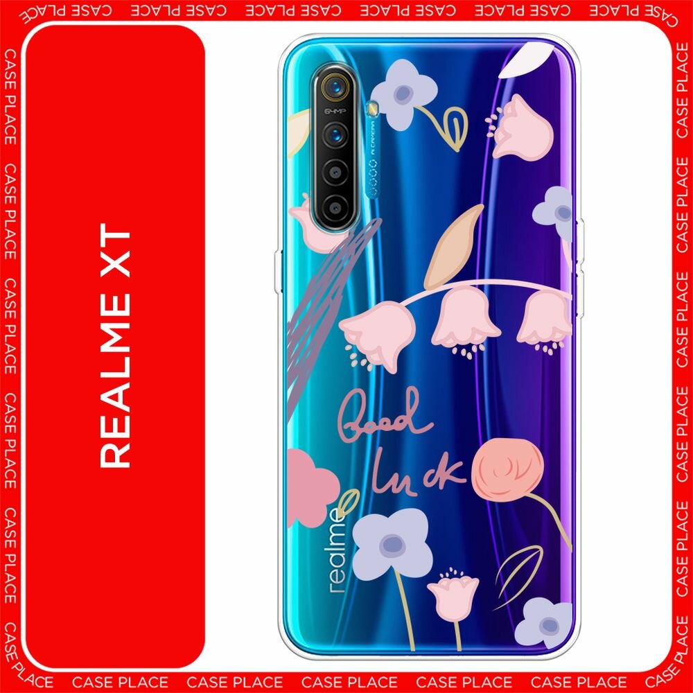 Чехол на Realme XT / Реалми XT с принтом "Lucky flowers", прозрачный