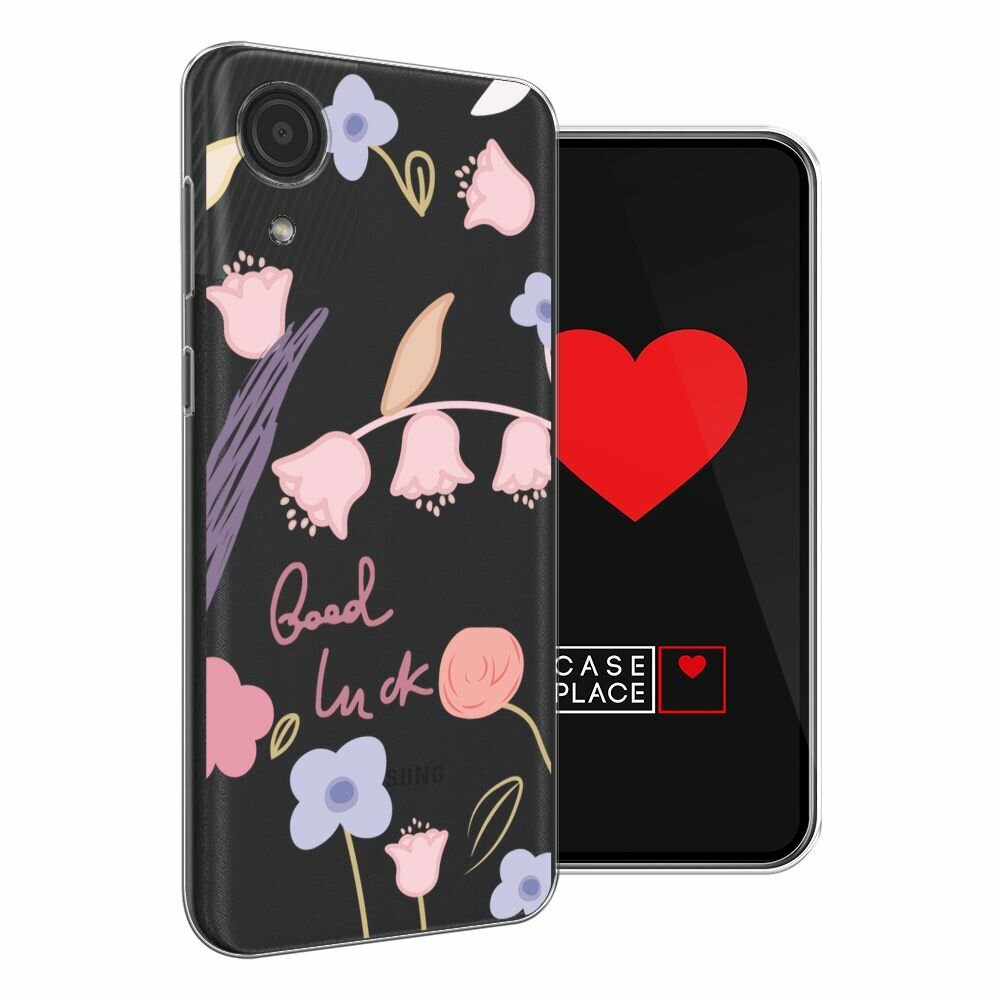 Чехол на Samsung Galaxy A03 Core / Самсунг Галакси А03 Core с принтом "Lucky flowers", прозрачный — фото 1