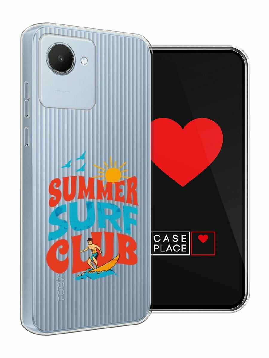 Чехол на Realme C30 / Реалми C30 с принтом "Summer surf club", прозрачный — фото 1
