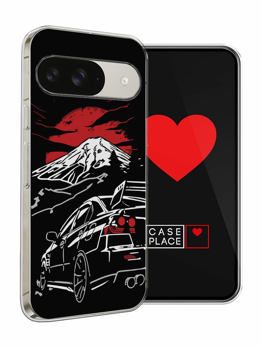 Чехол на Google Pixel 9 / Гугл Пиксель 9 с принтом "Машина в горах JDM" — фото 1