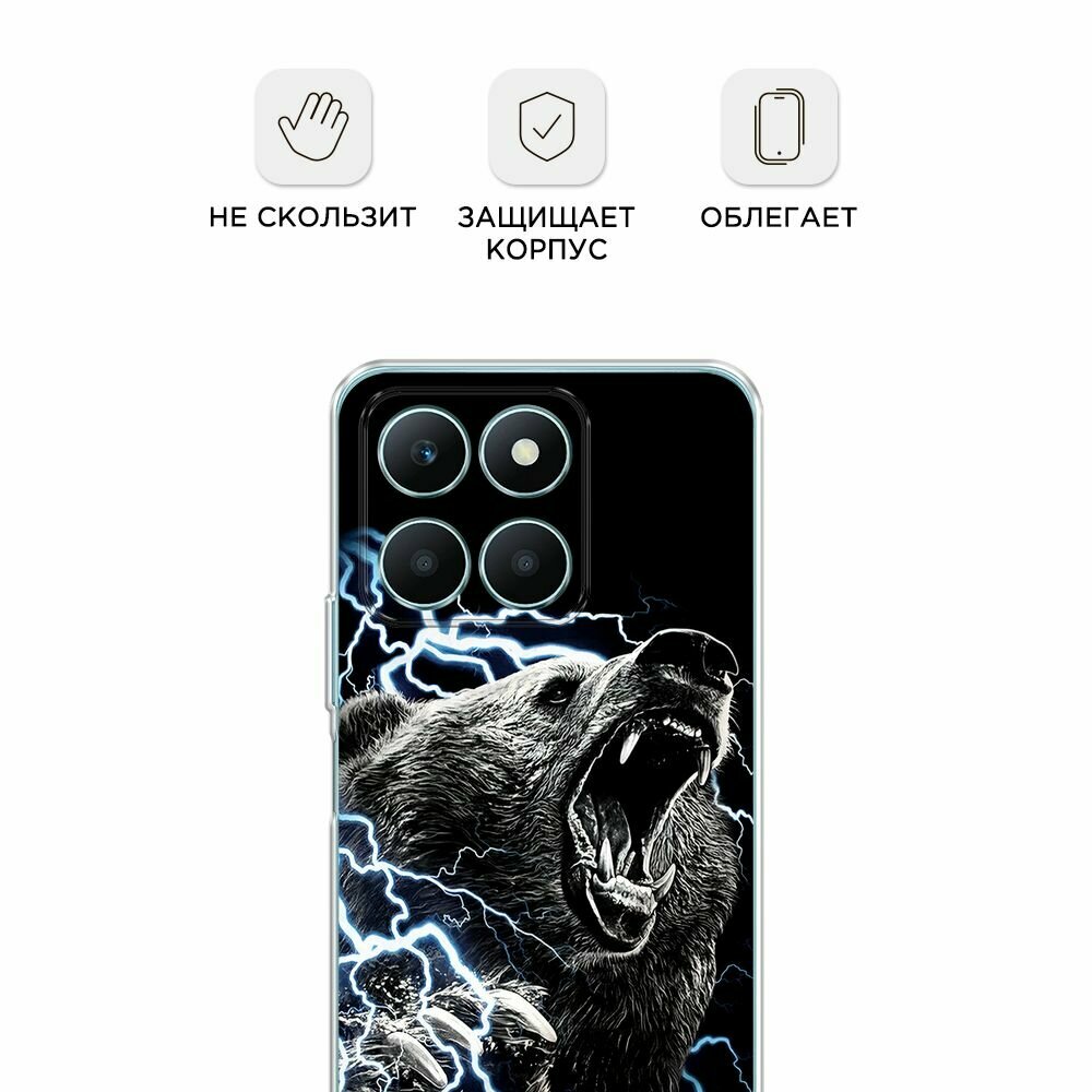 Силиконовый чехол на Honor X6A / Хонор X6A с принтом "Гроза и медведь" — фото 1