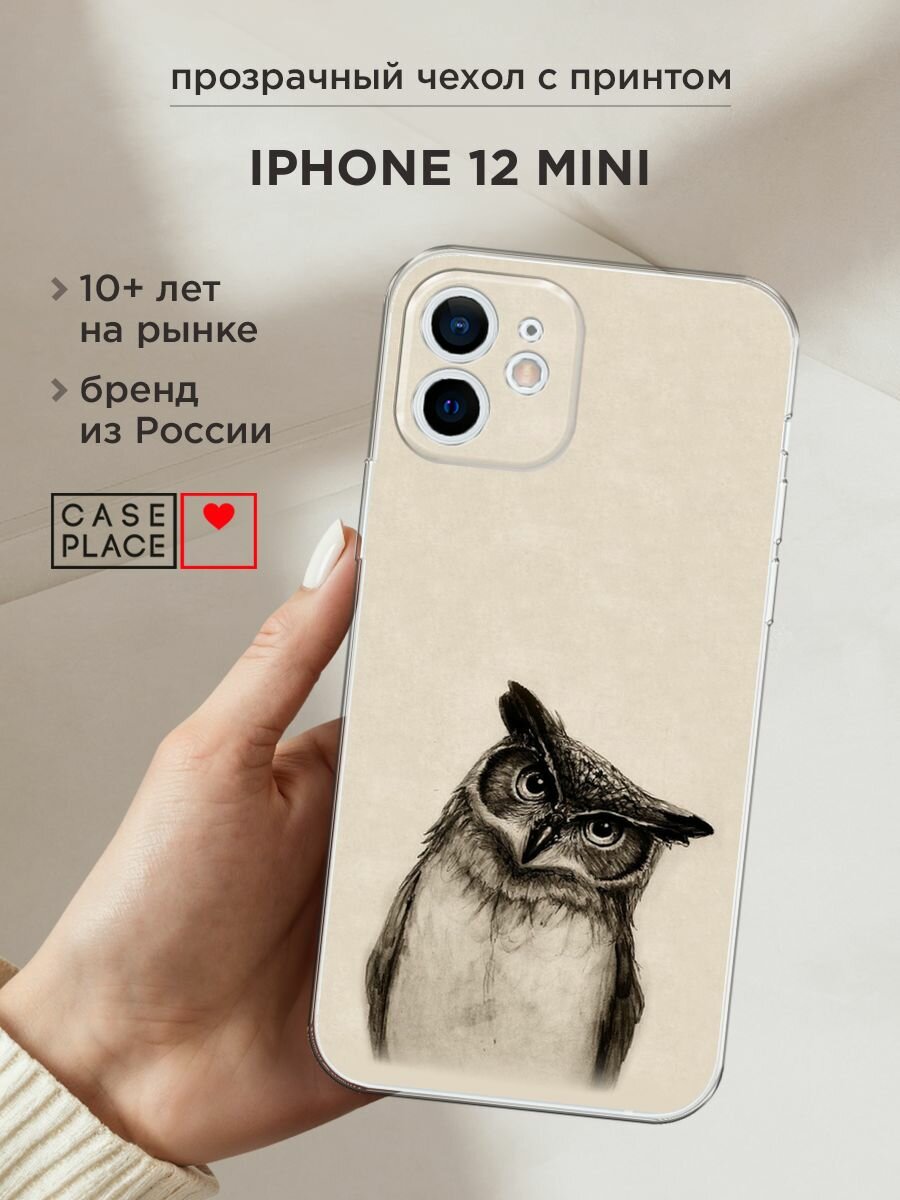 Чехол на Apple iPhone 12 mini / Айфон 12 Мини с принтом "Сова"