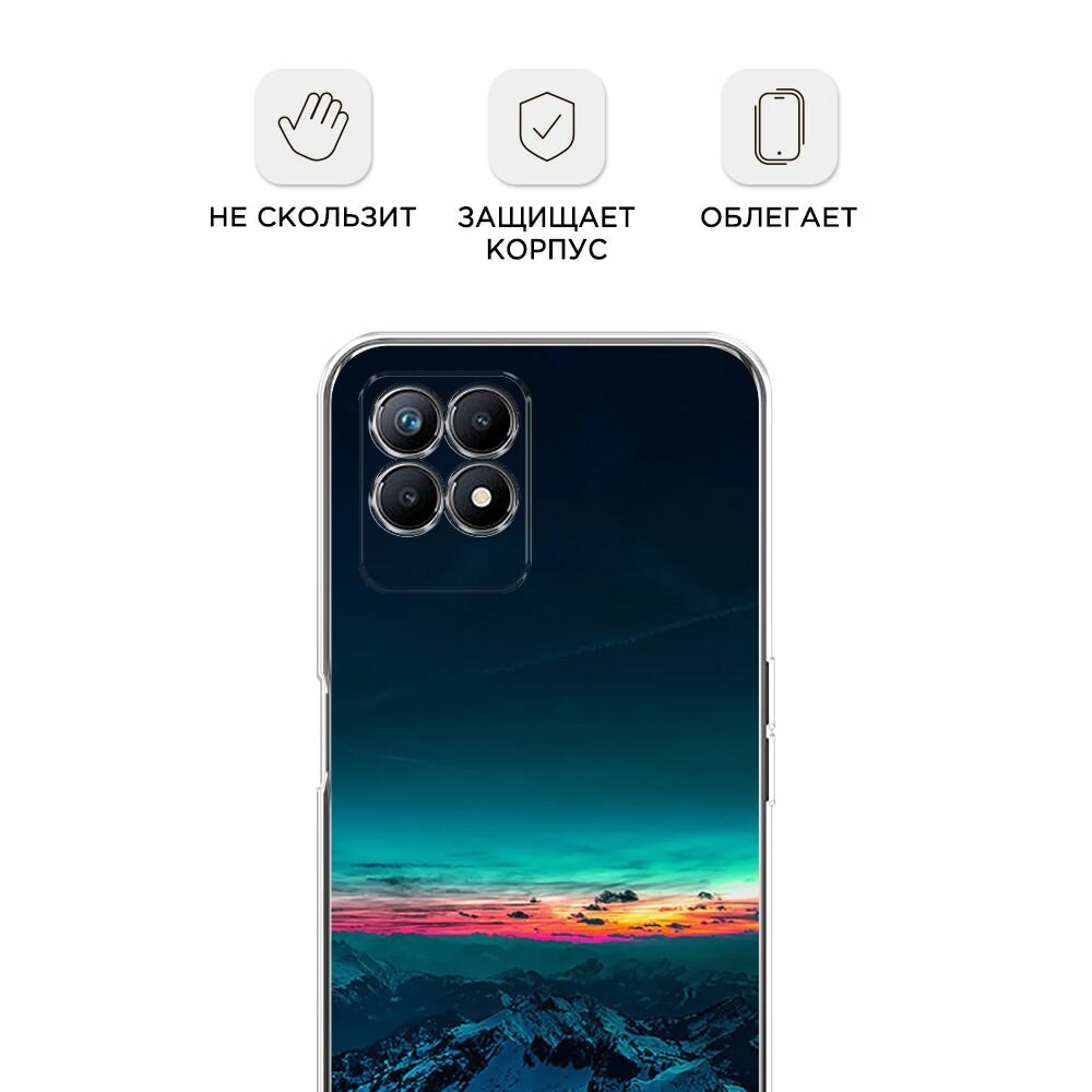 Силиконовый чехол на Realme 8i / Реалми 8i с принтом "Закат в горах" — фото 1