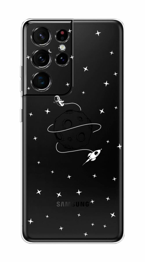Чехол на Samsung Galaxy S21 Ultra / Самсунг Галакси S21 Ультра с принтом "Полет вокруг луны", прозрачный