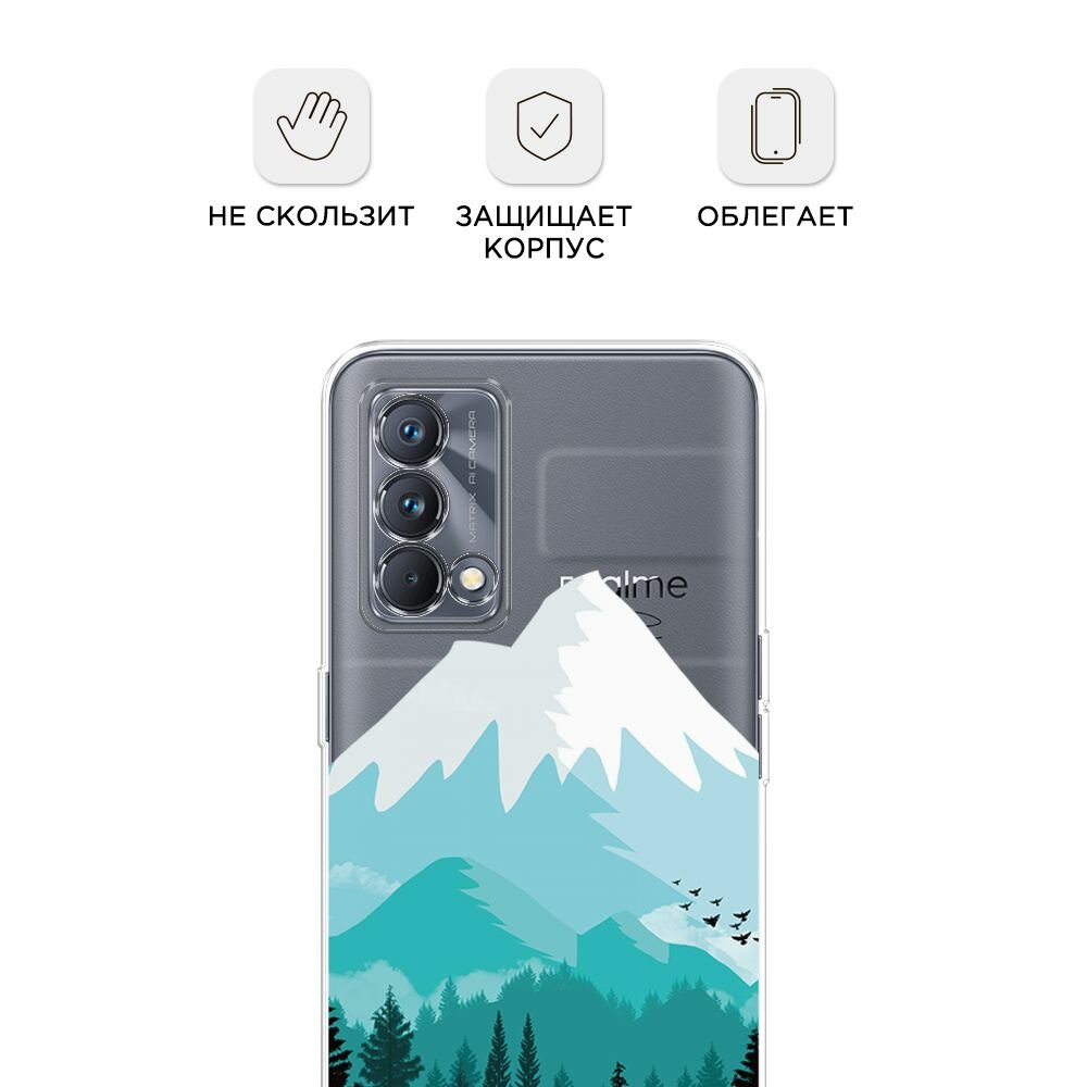 Чехол на Realme GT Master Edition / Реалми GT Мастер Эдишн с принтом "Синяя снежная гора", прозрачный — фото 1