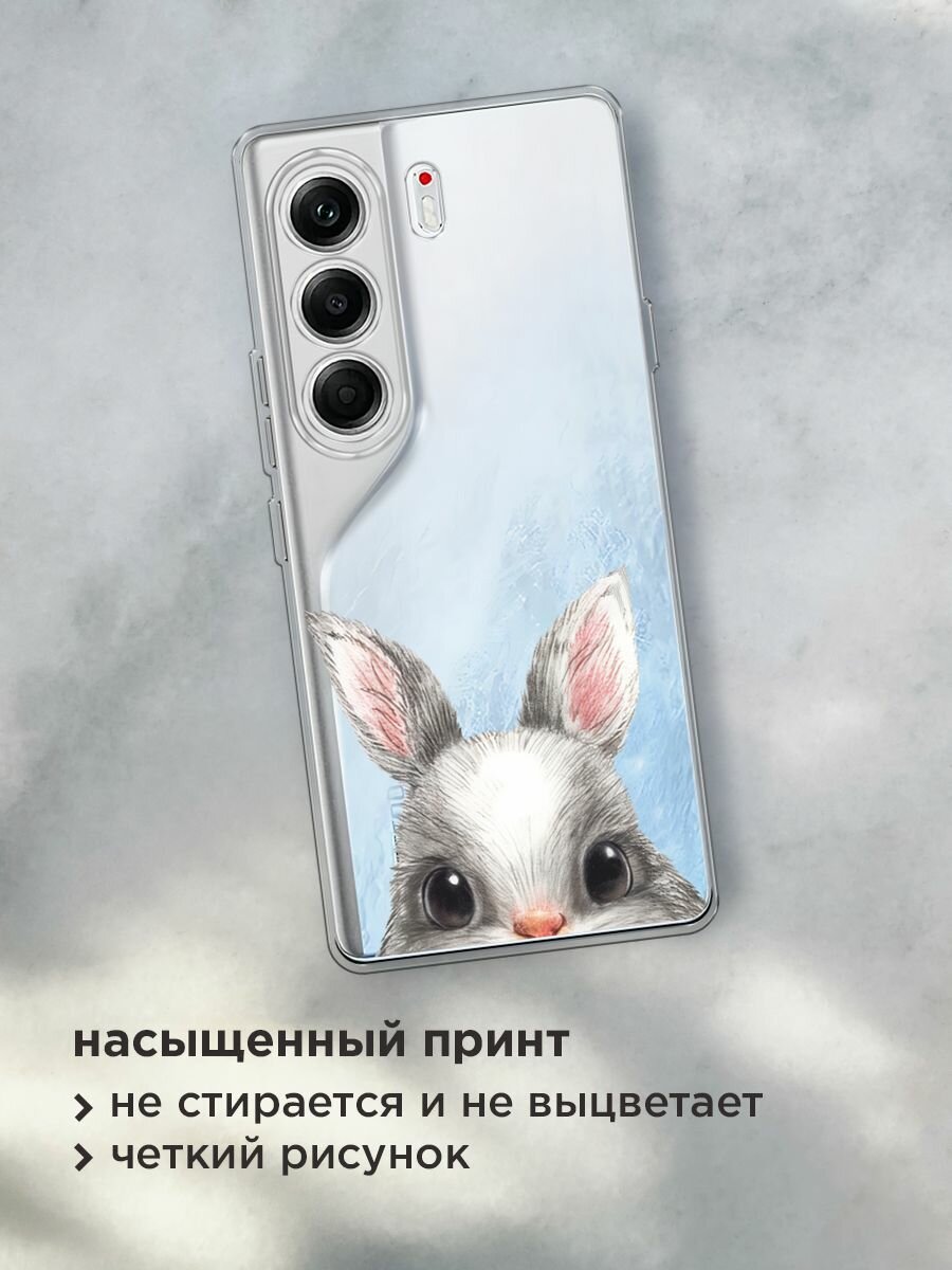 Чехол на Tecno Camon 40 Pro 5G / Текно Камон 40 Про 5G с принтом "Карандашный кролик 2 - 8 марта", прозрачный — фото 1