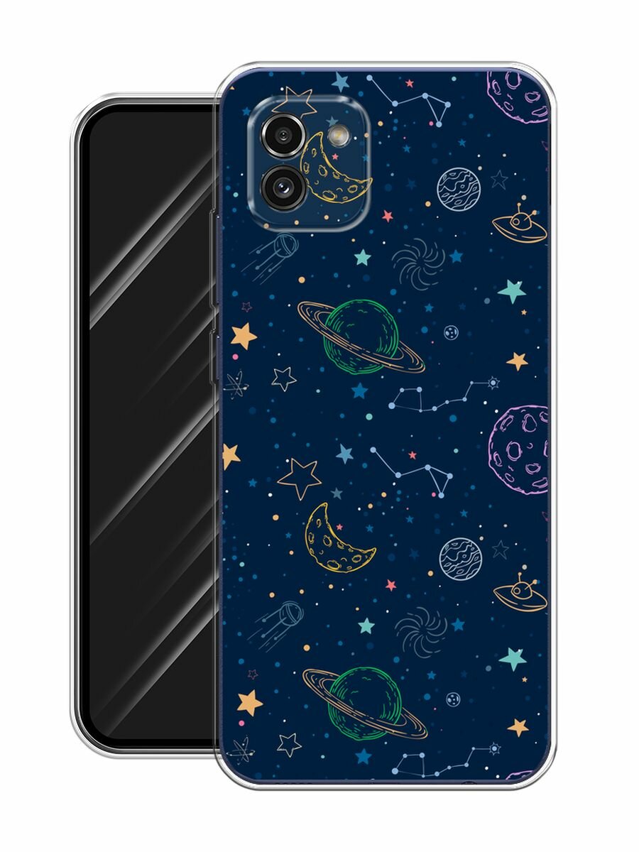 Чехол на Samsung Galaxy A03 / Самсунг Галакси А03 с принтом "Темно-синий космос" — фото 1