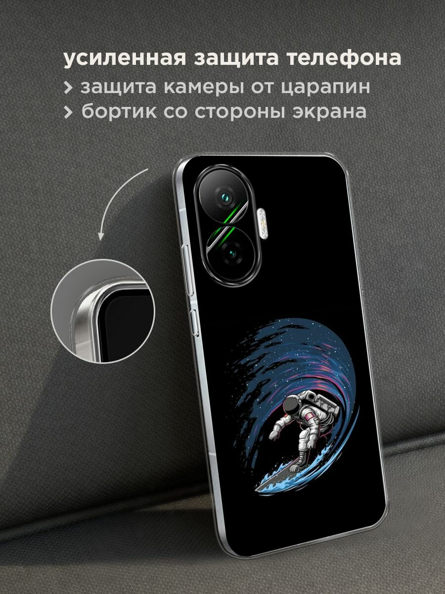Силиконовый чехол на Poco F7 / Поко F7 с принтом "Космонавт на серфе" — фото 1