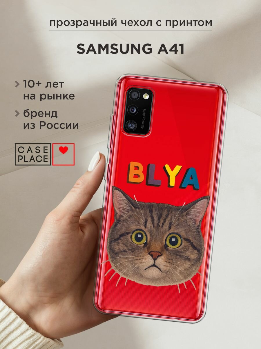 Чехол на Samsung Galaxy A41 / Самсунг Галакси А41 с принтом "Серый котик", прозрачный