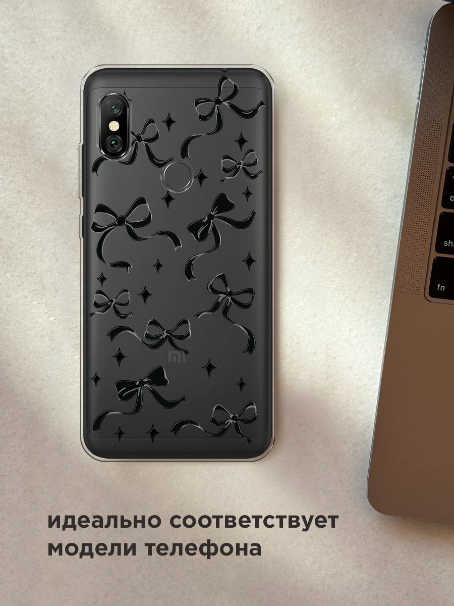 Чехол на Xiaomi Redmi Note 6 Pro / Сяоми Редми Нот 6 Про с принтом "Милые чёрные бантики 4" — фото 1