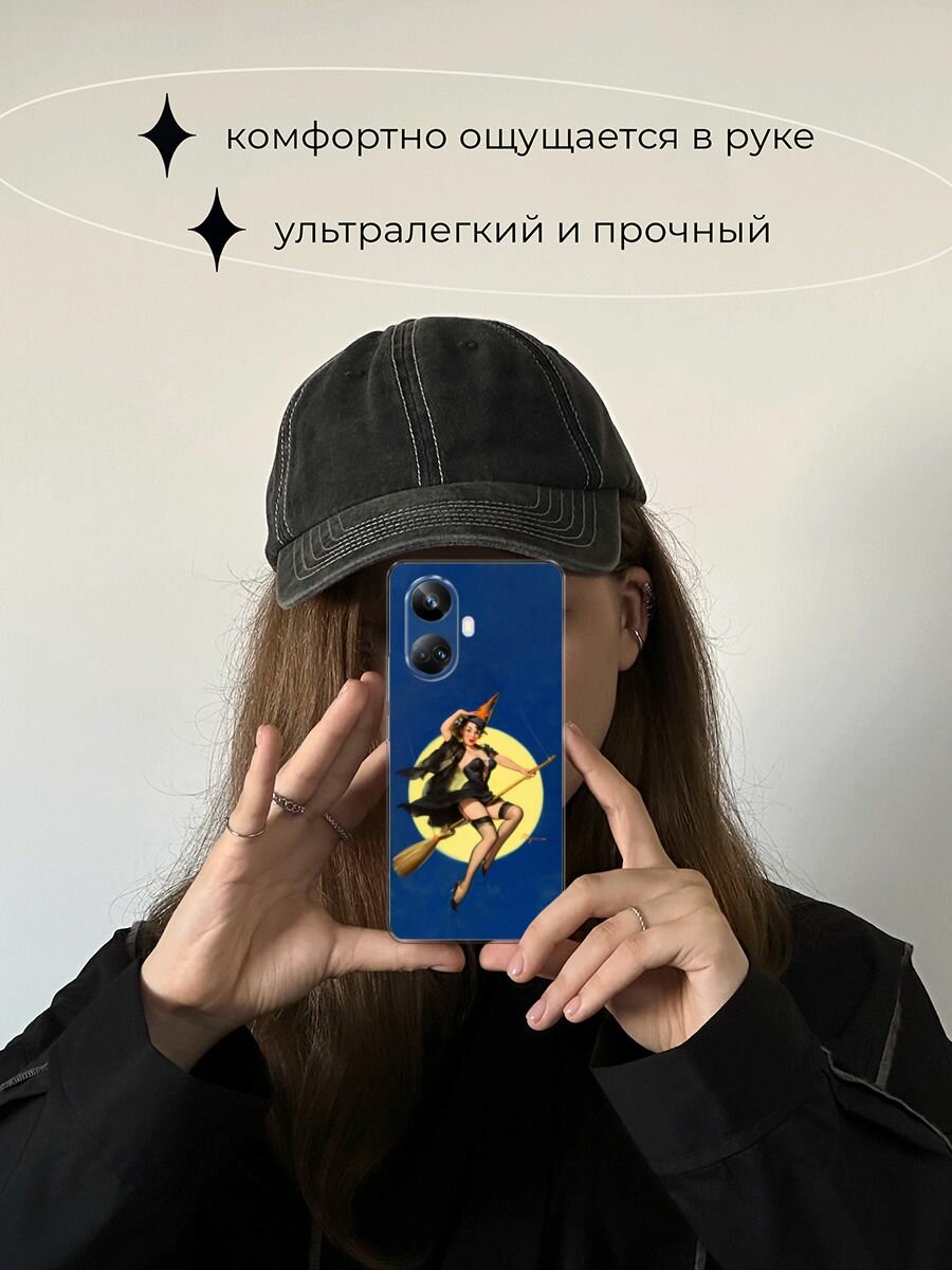 Чехол на Realme 10 Pro+ / Реалми 10 Про+ с принтом "Pin-Up Witch" — фото 1
