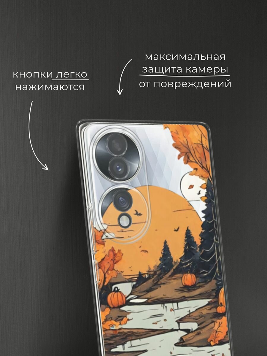 Чехол на Honor 70 / Хонор 70 с принтом "Осенний лесной уголок", прозрачный — фото 1