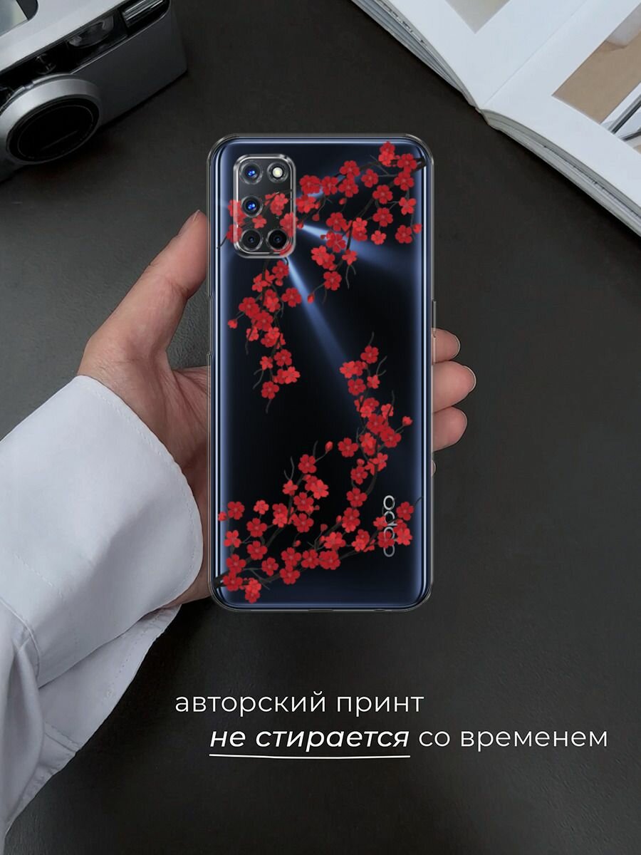 Чехол на Oppo A52/A72 / Оппо A52/A72 с принтом "Красная сакура", прозрачный — фото 1
