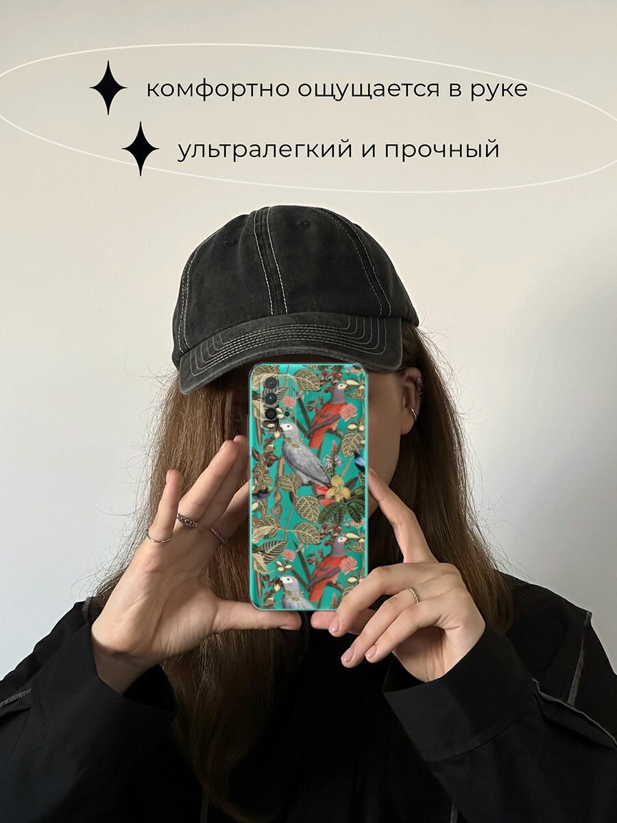Чехол на Xiaomi Redmi 9T / Сяоми Редми 9Т с принтом "Tropical pattern", прозрачный — фото 1