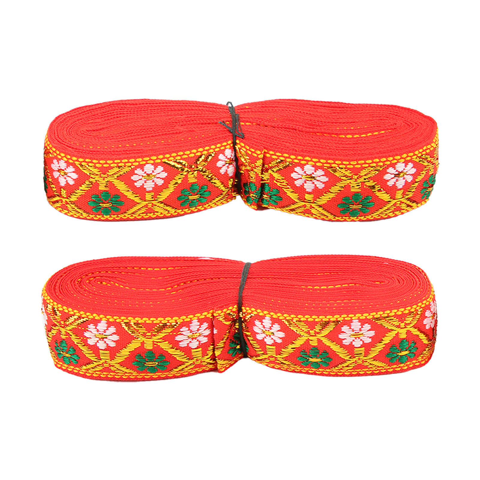 2 шт. вышитой кружевной ленты длиной 7 метров, шириной 2,5 см. Элегантная лента для рукоделия, свадебного декора, пошива платьев, подарочной упаковки. Красная.