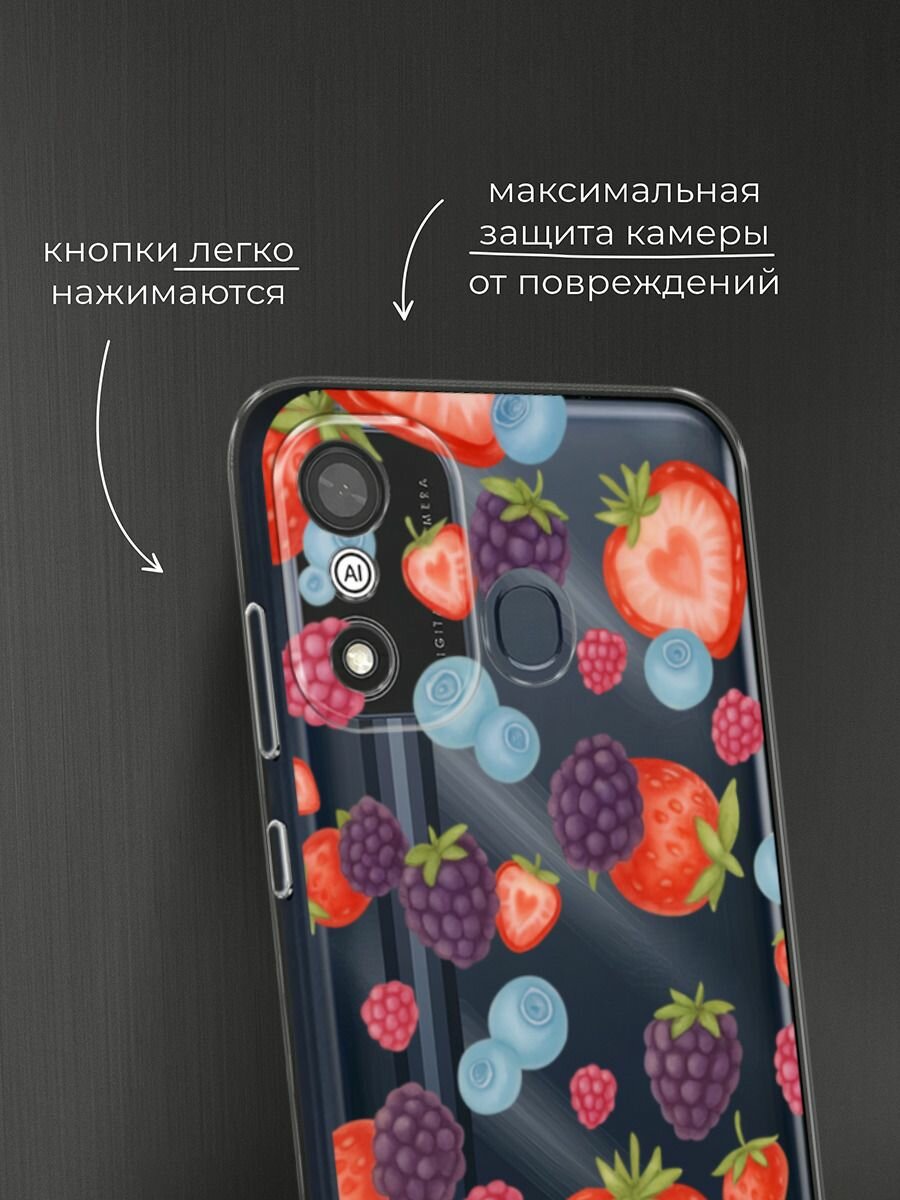 Силиконовый чехол на Itel A27 / Ител А27 с принтом "Ягоды", прозрачный — фото 1