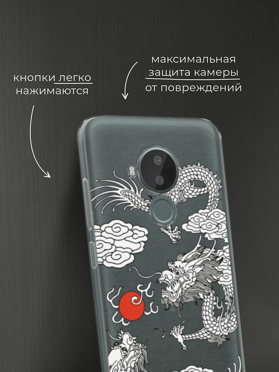 Чехол на Nokia C30 / Нокия C30 с принтом "Драконы и Солнце", прозрачный — фото 1
