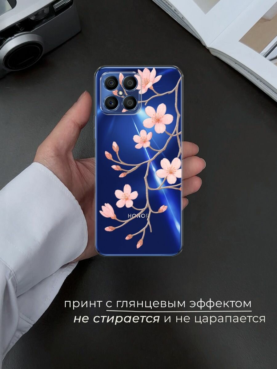 Чехол на Honor X8 / Хуавей X8 с принтом "Веточка распускающейся сакуры 2" — фото 1