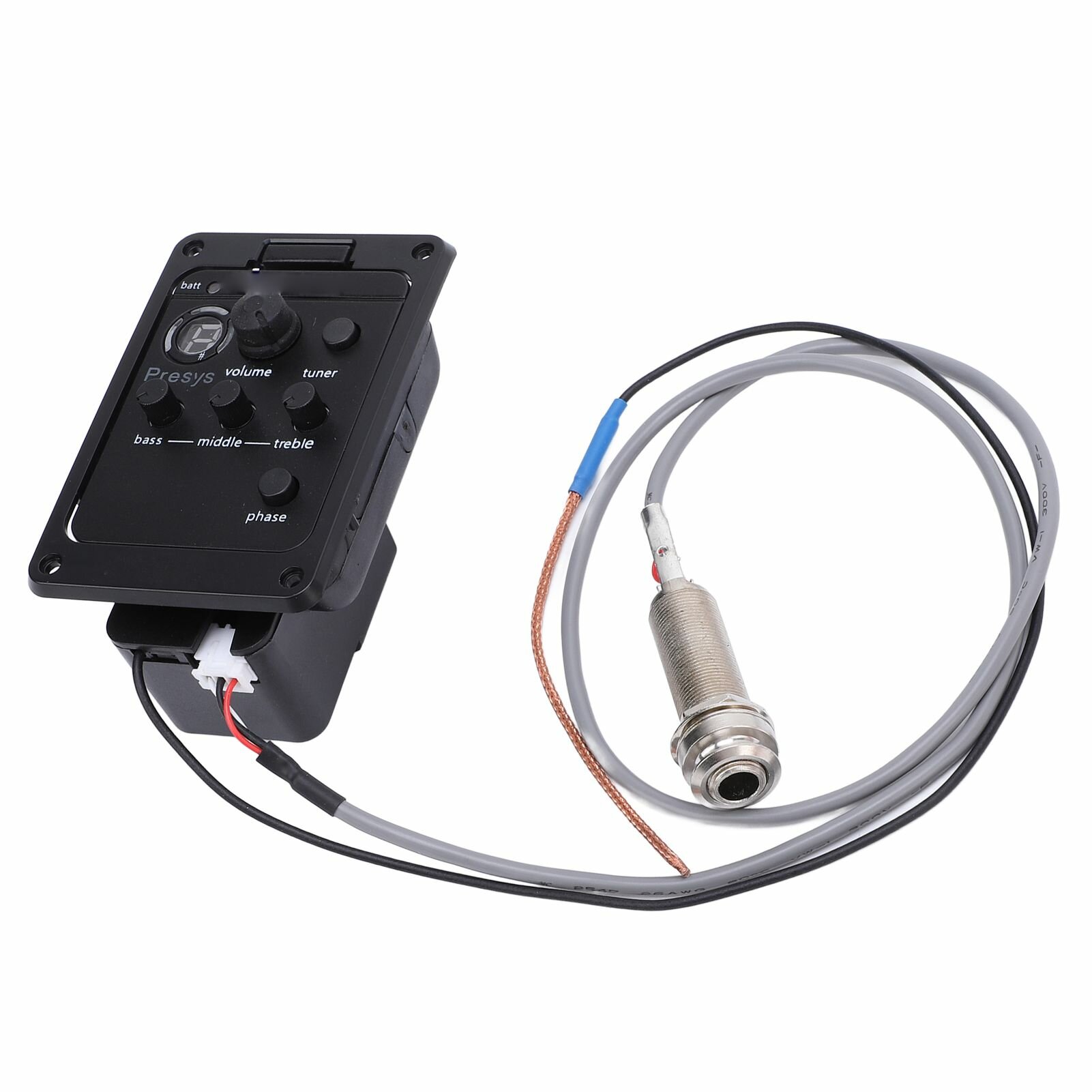 Гитарный преамп с регулировкой громкости, баса, средних и высоких частот, фазовый переключатель и встроенный тюнер