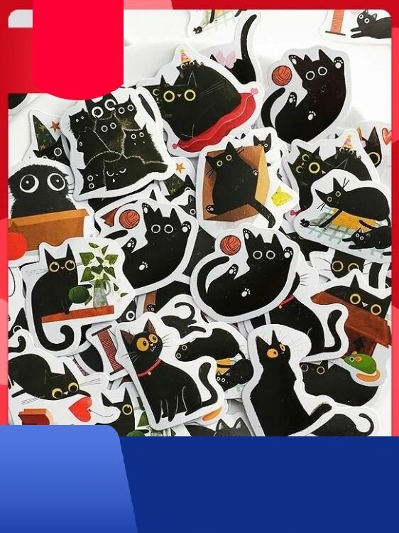 Эксклюзивный набор 46 наклеек для скрапбукинга с черным котом Black cat