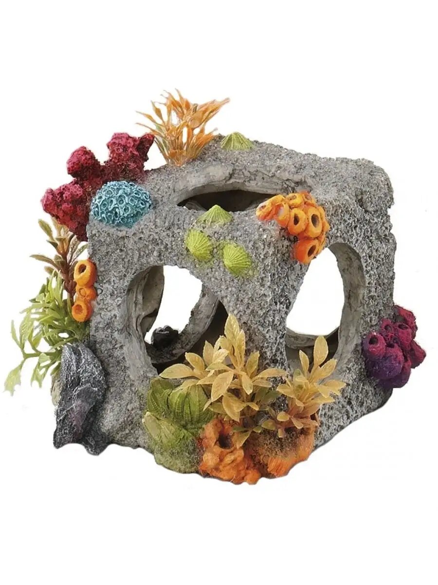 Куб с кораллами, серый, 12x11x11см