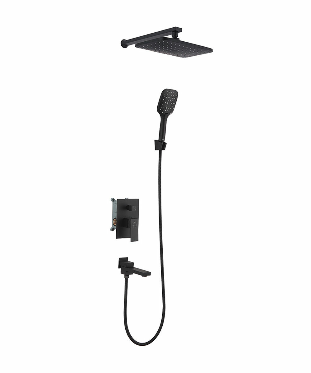 Душевая система для скрытого монтажа в стену с тропическим душем , поворотный излив от бренда Vieir V393563-C черный