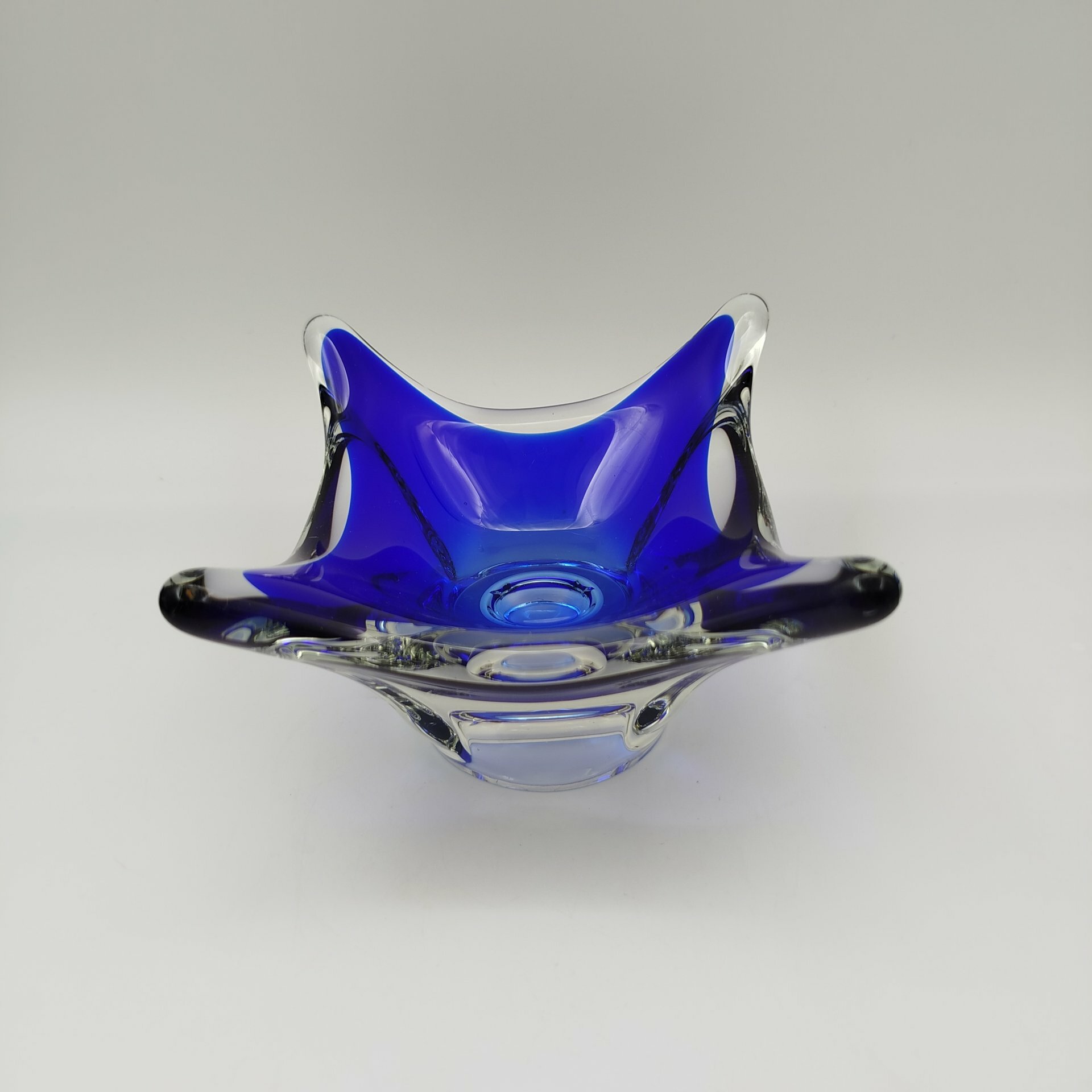 Ваза для мелочей/подсвечник кобальтового цвета, стекло, гутная техника