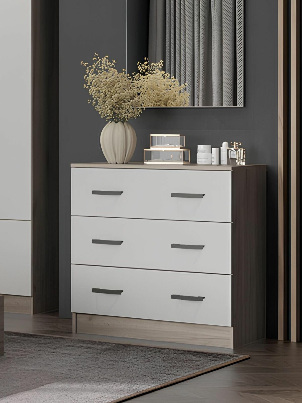 ARNIKA Комод с ящиками для одежды Ронда, 80х42х82 см, дуб крафт серый, белый