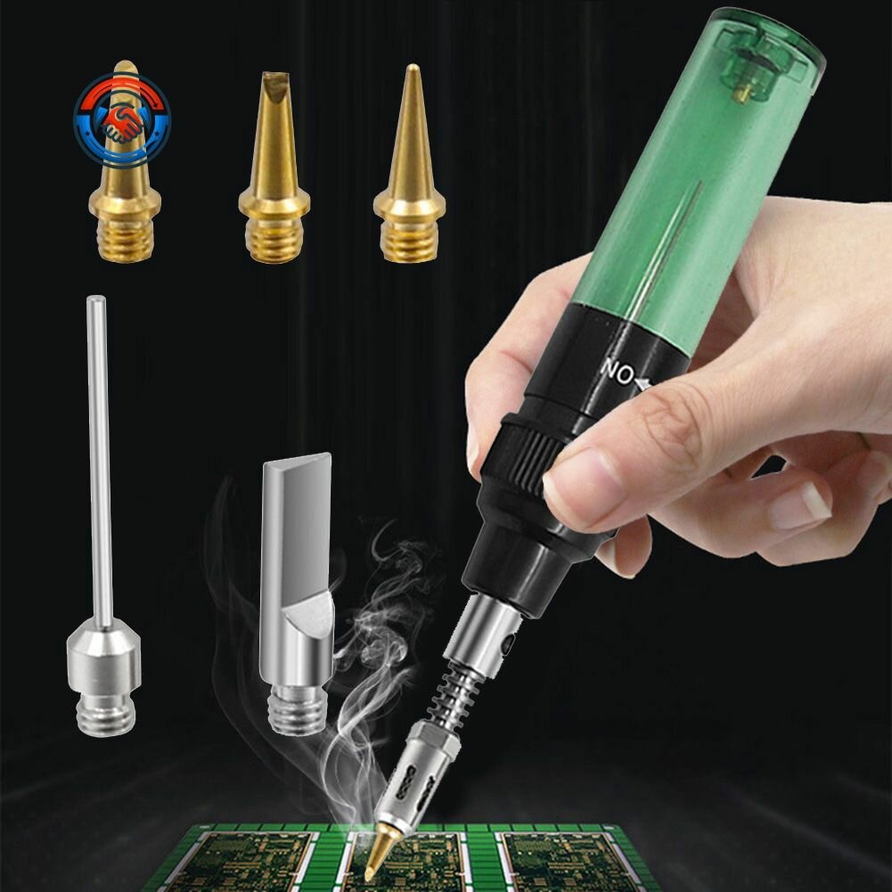 Газовый паяльник-ручка, комплект сменных насадок 11 предметов, регулируемая температура 1300 C, портативный инструмент для пайки и ремонта, пластиковый корпус, металлический наконечник