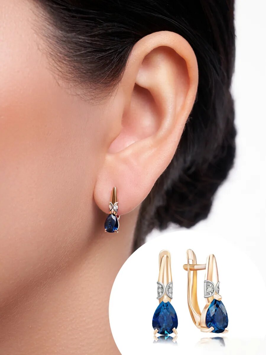Серьги, серебро, 925 проба, золочение, фианит