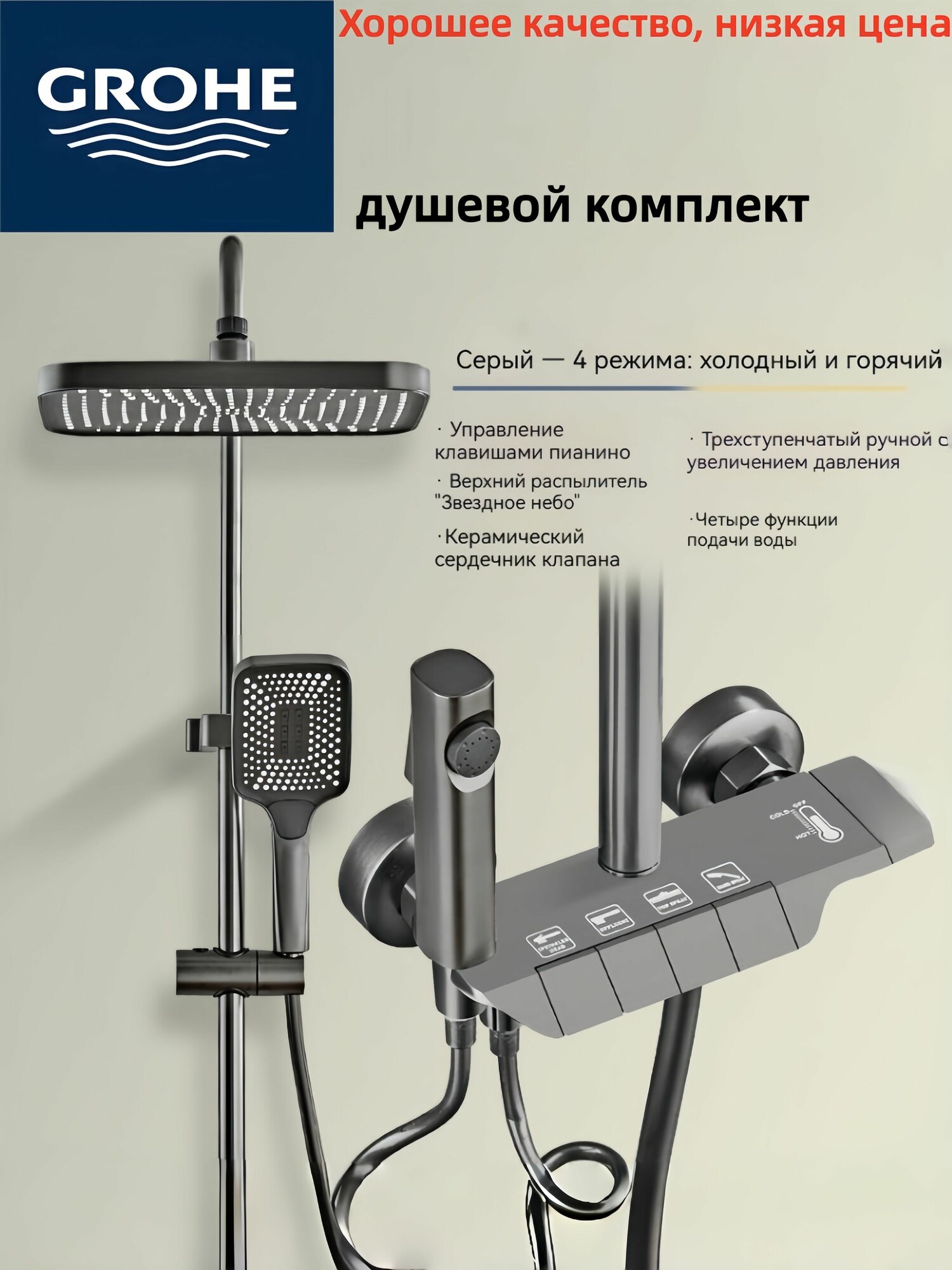 Душевой набор GROHE, с цифровым дисплеем, 4 потребителя, покрытие глянцевое, белый