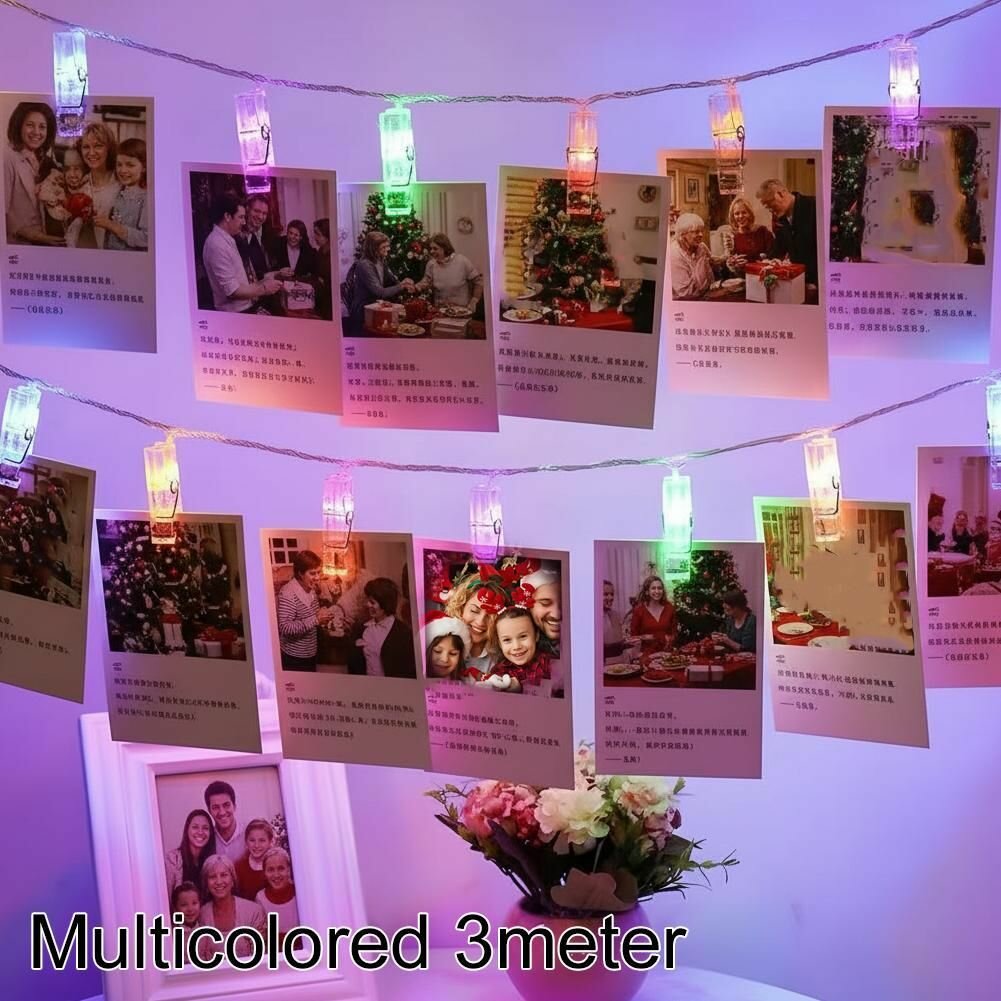 LED гирлянда с прищепками для фото, новогодние огни для открыток и фотографий