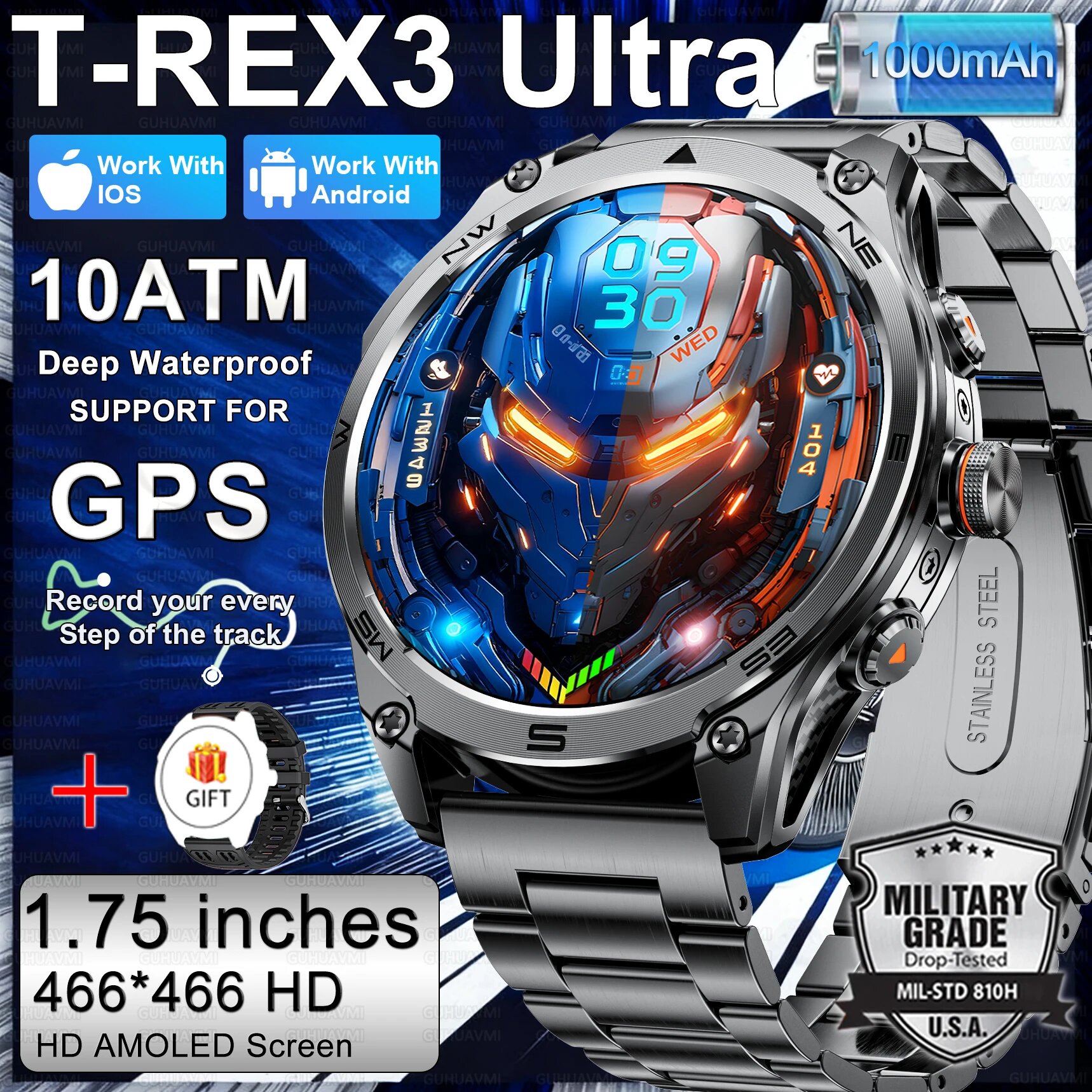 Умные часы 2026 Тактические Мужские Black Steel