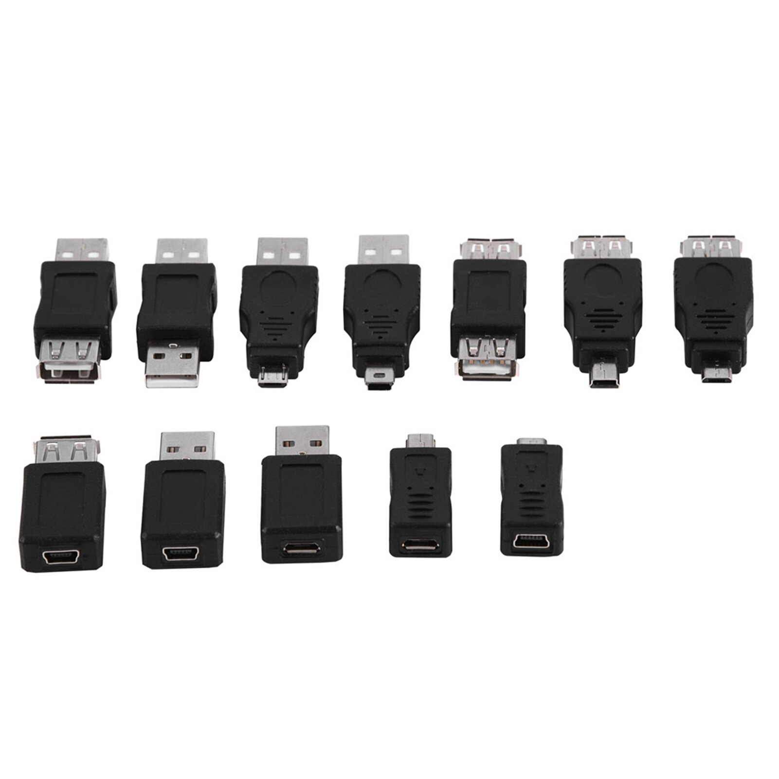 Набор из 12 адаптеров USB 2.0 с несколькими переходниками типа папа-мама и микро для передачи данных и зарядки