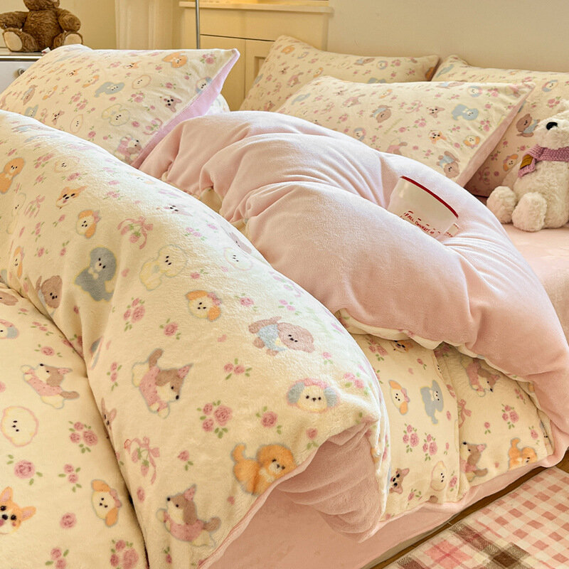 Комплект постельного белья из молочного флиса (4 предмета), простыни и пододеяльник из утолщенного кораллового флиса, зимний флисовый пододеяльник из трех предметов,200*230cm