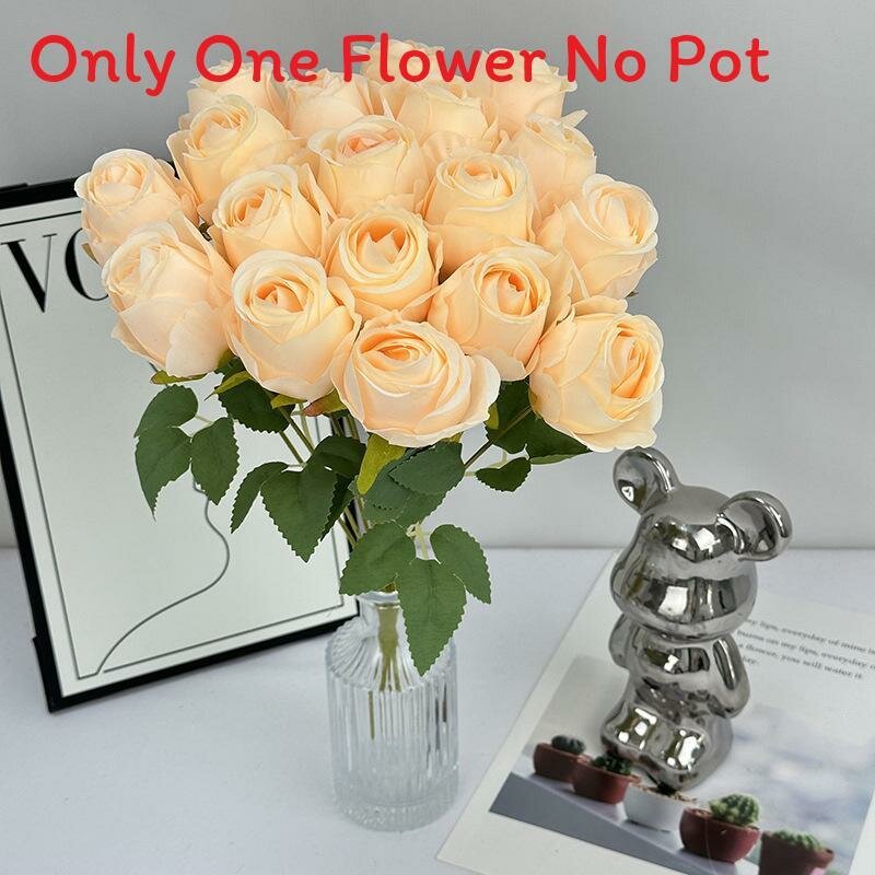 Искусственный букет роз с шелковой тканью для украшений вечеринок и домашнего стиля, шампань розовый