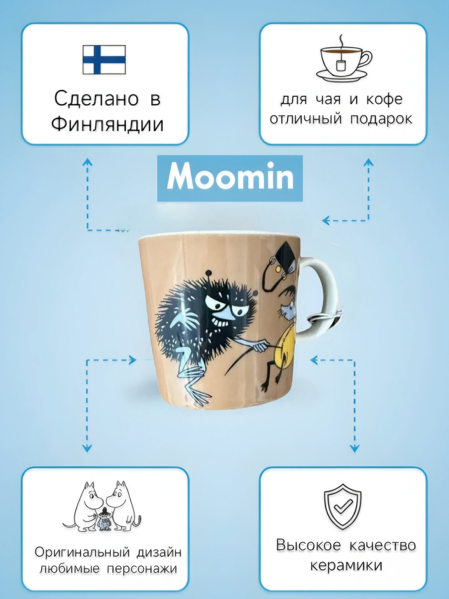 Кружка Arabia Moomin Hattivatit, 300 мл, фарфор, высота 8 см.(из Финляндии)
