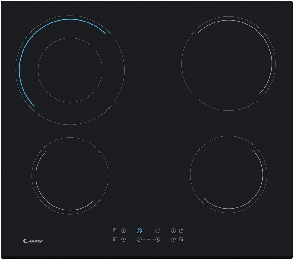 Электрическая варочная панель Candy CH 64 DVT 59 см, 4 конфорки стеклокерамика, черный 00-00002253