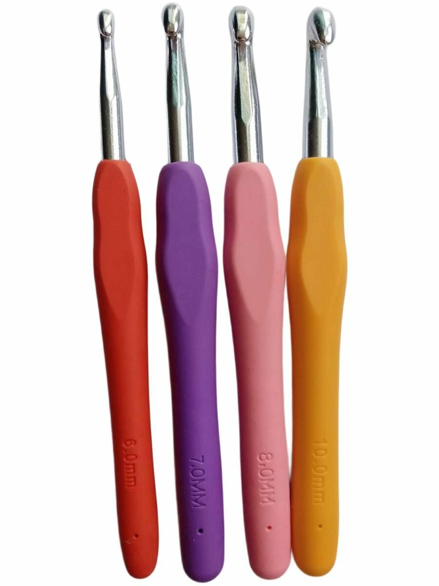 Крючки с силиконовой ручкой ( 4шт.)6мм,7мм,8мм,10мм для вязания