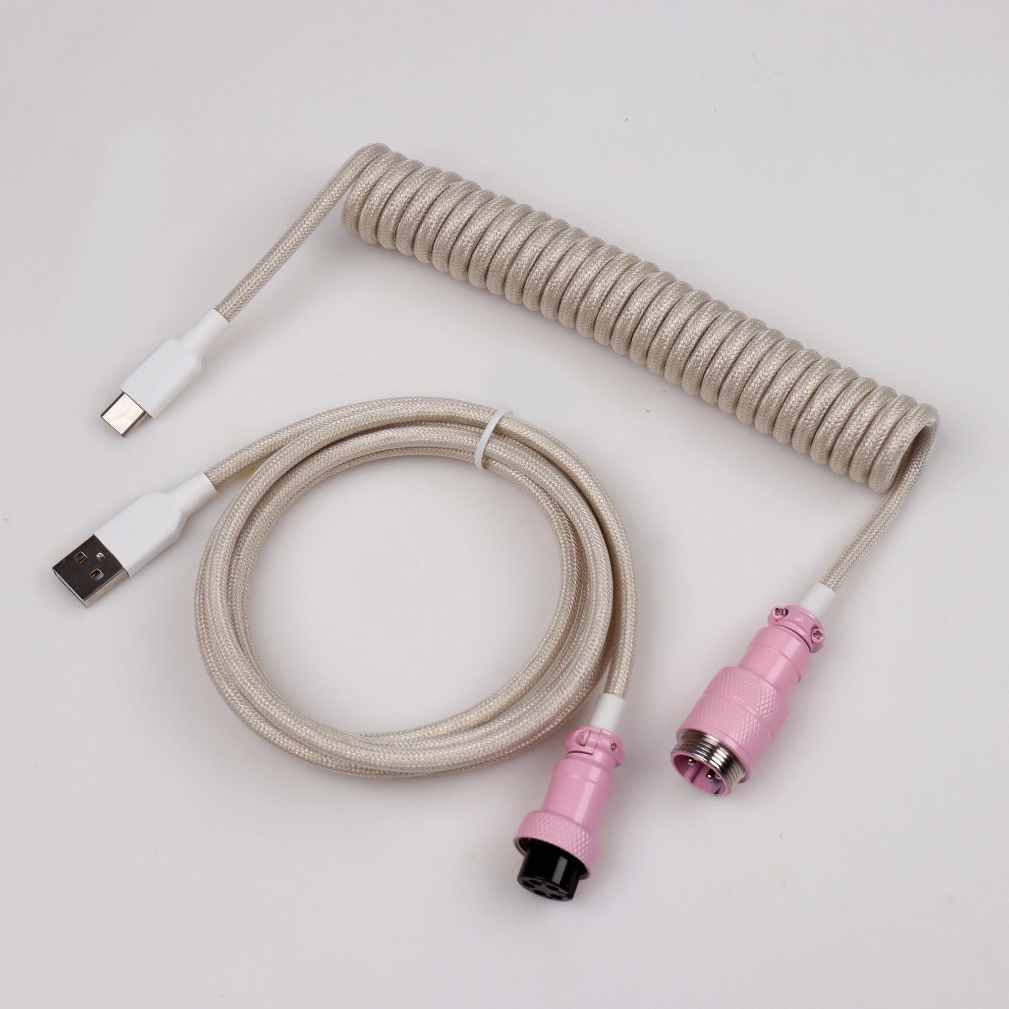 Спиральный USB-C кабель для клавы, Newest 4, розовый
