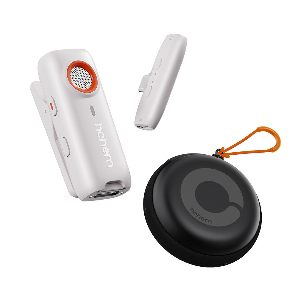 Hohem MIC-01 One-Trigger-One 2.4G Wireless Microphone черный/белый (выбор) магнитный/клип-микрофон для смартфонов 3-уровневый шумоподавление встроенный слот для TF-карты дистанционное управление затвором с чехлом внешний микрофон 48KHz 65ft(20m)