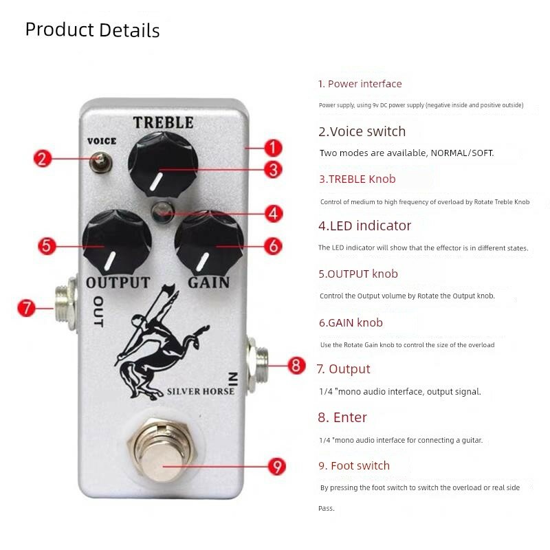 Многофункциональная педаль для гитары MOSKY: мини-овердрайв, дисторшн, хорус, дилей, переключение каналов,