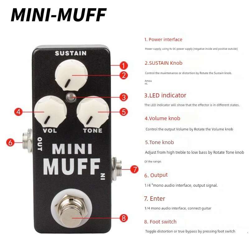 Эффект-педаль Mini-Muff Distortion, реплика EHX Big Muff Pi для плотного гитарного звука