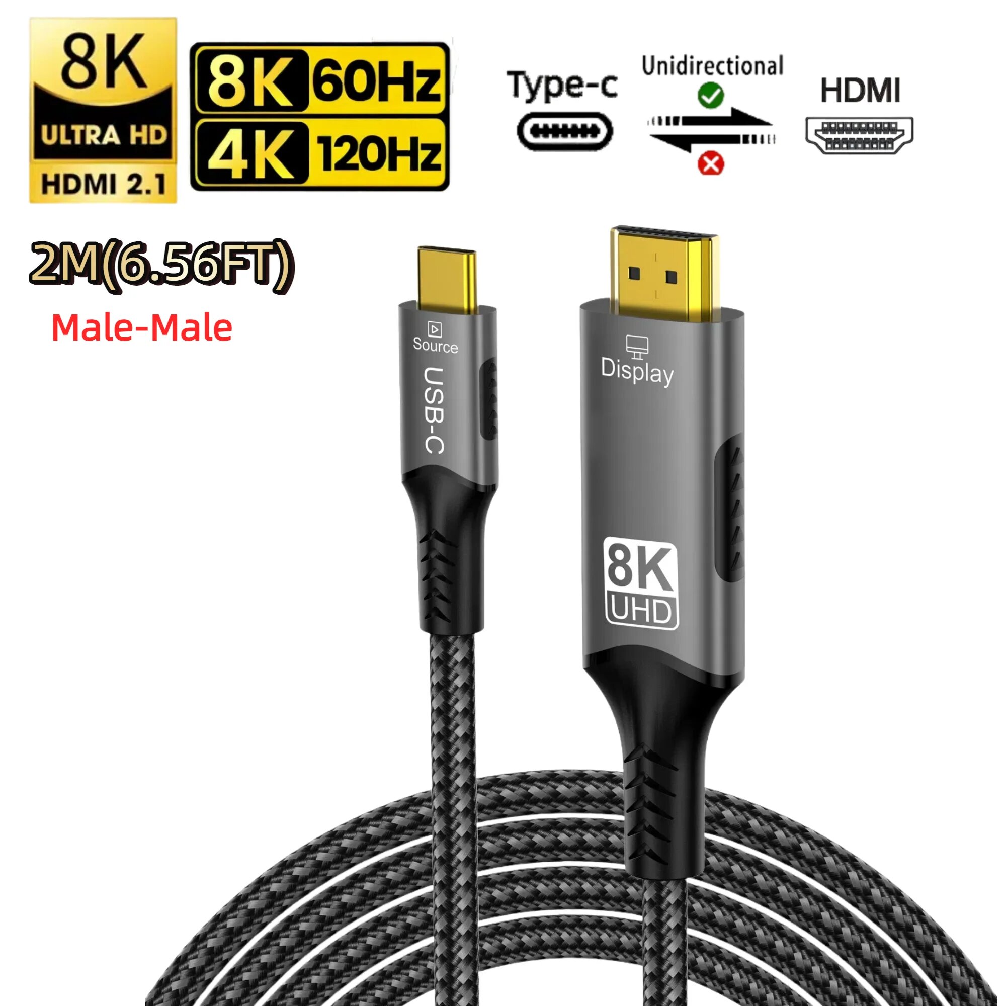 Кабель USB C - HDMI 2.1 8K 2M (6.56ft)
