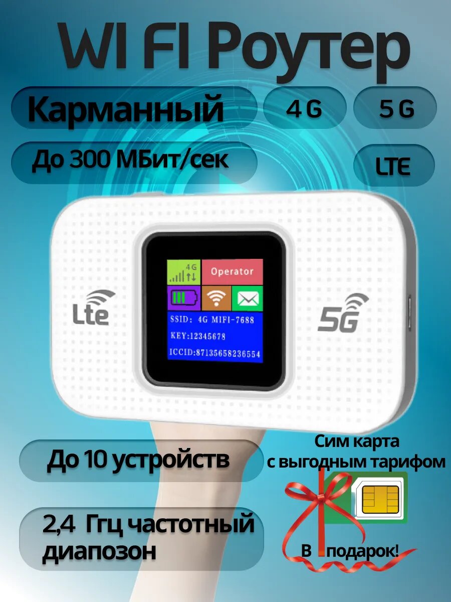 Карманный роутер, вай фай роутер с экраном, Wi-Fi роутер переносной с поддержкой SIM-карты,4g wifi роутер модем
