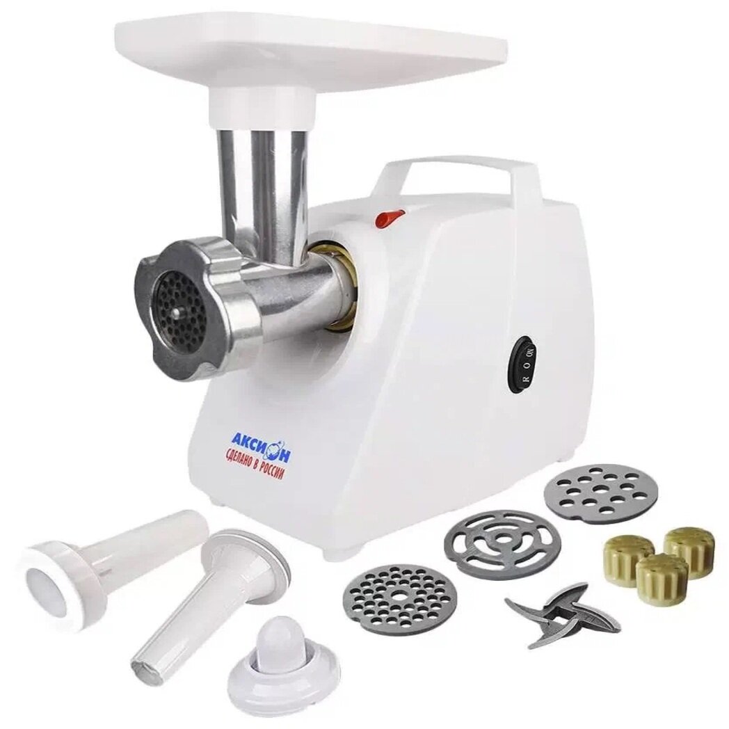 Электромясорубка Аксион М 33.01, 1.7 кг/мин, пластик, 3 диска, белая