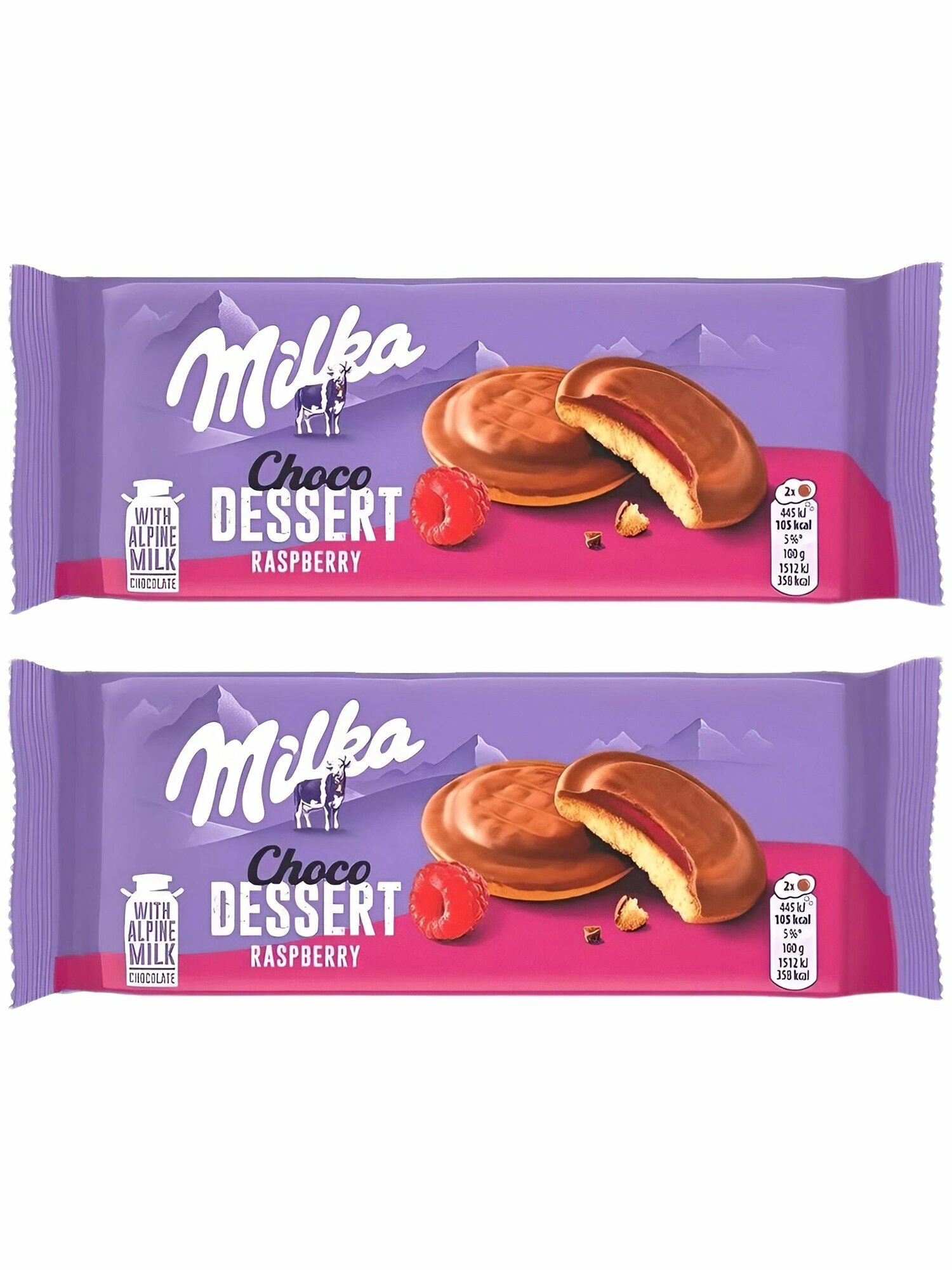 Бисквитное печенье в шоколаде Milka Choco Jaffa Raspberry с малиновой начинкой, 2 шт. по 147 гр. (Швейцария)