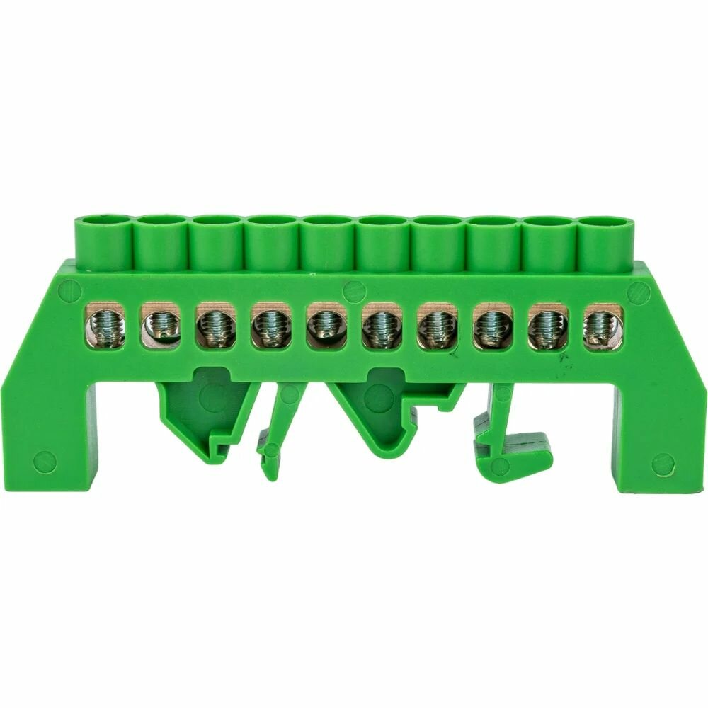 Шина PE земля в комбинированном зеленом изоляторе на DIN-рейку REXANT 6x9 мм 10 групп 11-2308